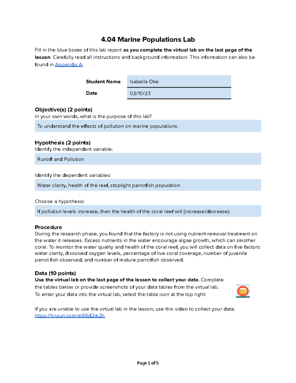 Copy of 4.04 Lab Report Template Rev 2022 - 4 Marine Populations Lab ...