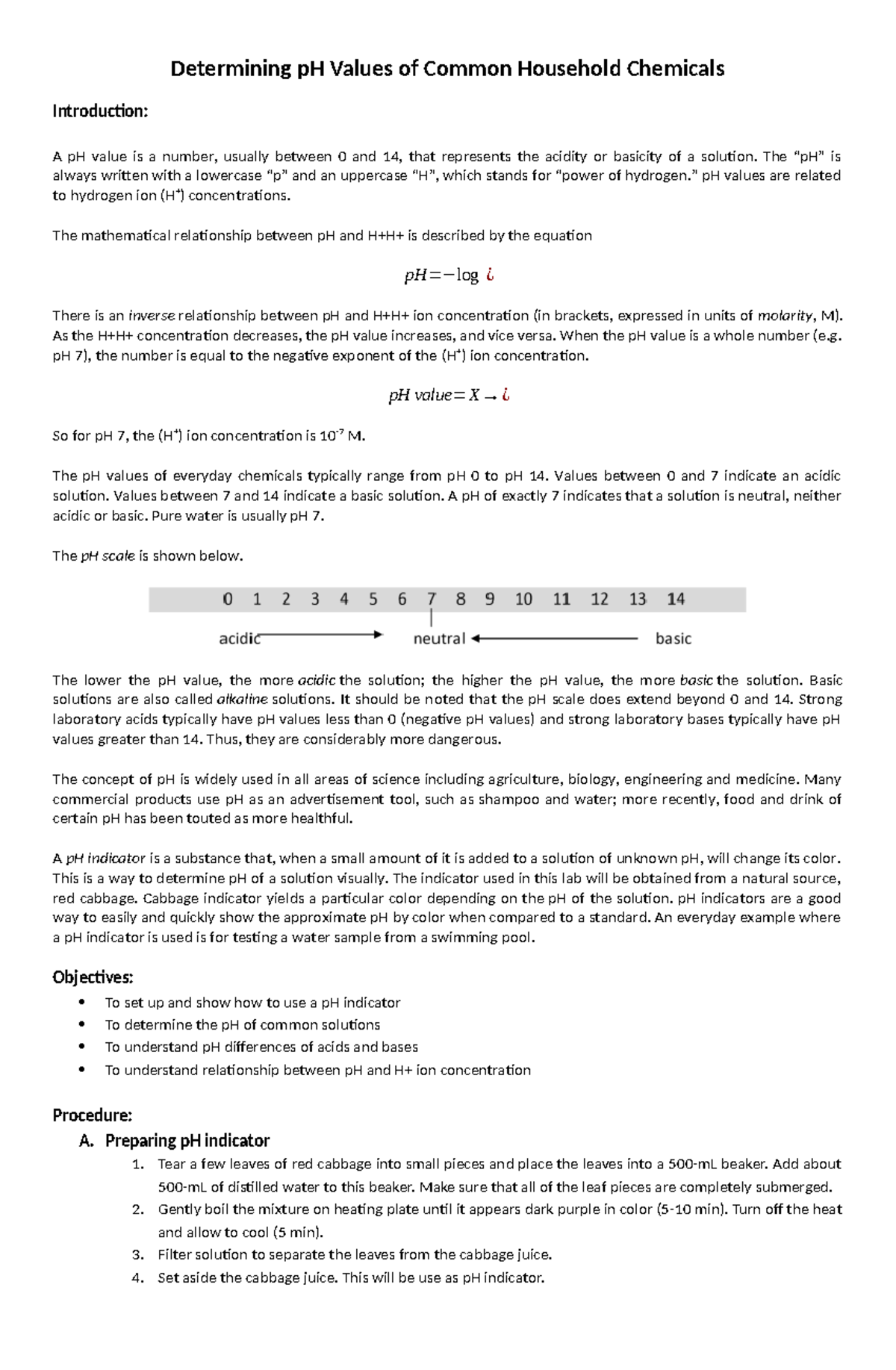 Determining p H Values of Common Household Chemicals - Determining pH ...