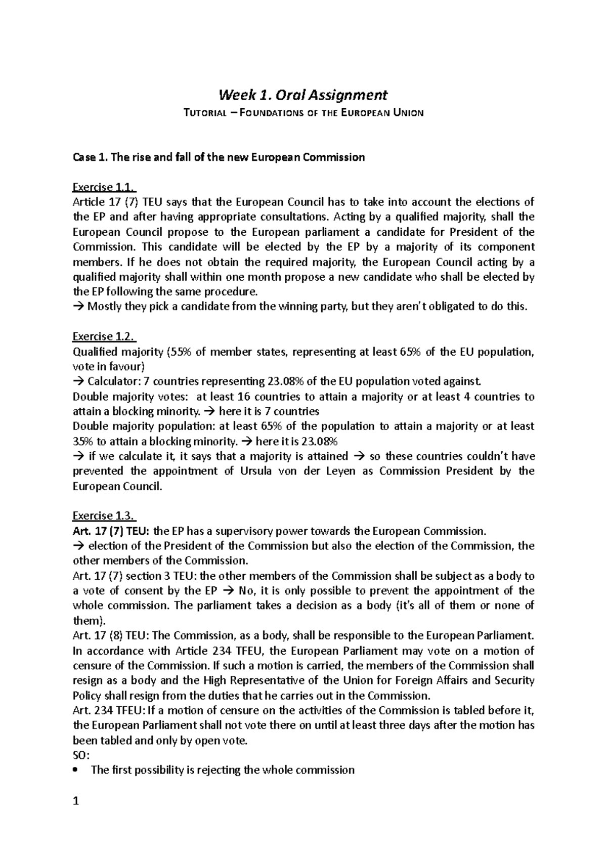 Foundations Week 1 - Week 1. Oral Assignment TUTORIAL – FOUNDATIONS OF ...