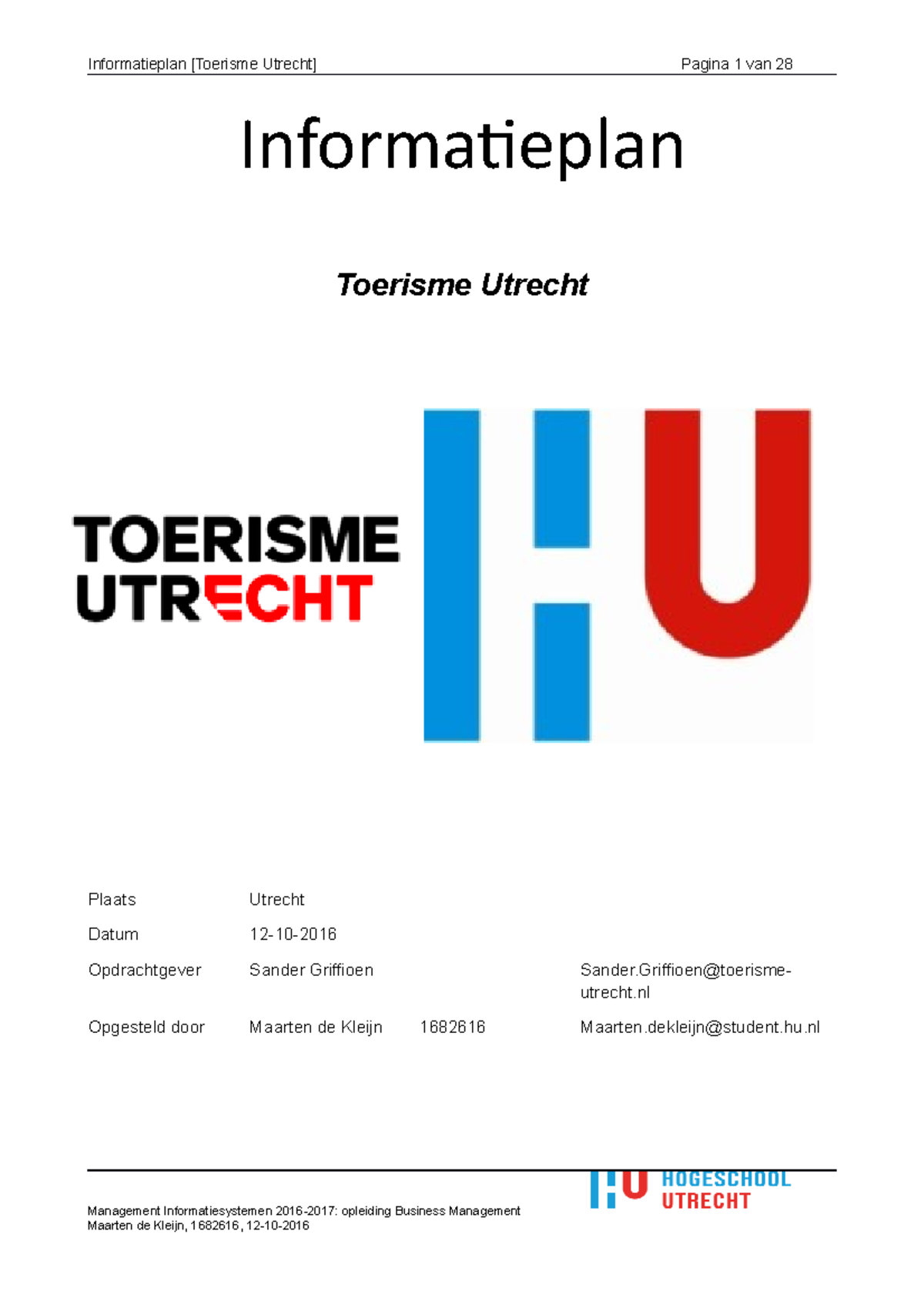 Informatiemanagement systemen Opdrachten - Informatieplan Toerisme ...