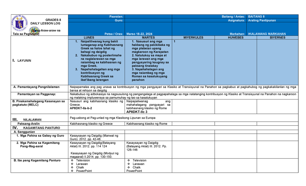 DLL-IDEA-COPY jeremy manese - GRADES 8 DAILY LESSON LOG (Pang-Araw-araw ...