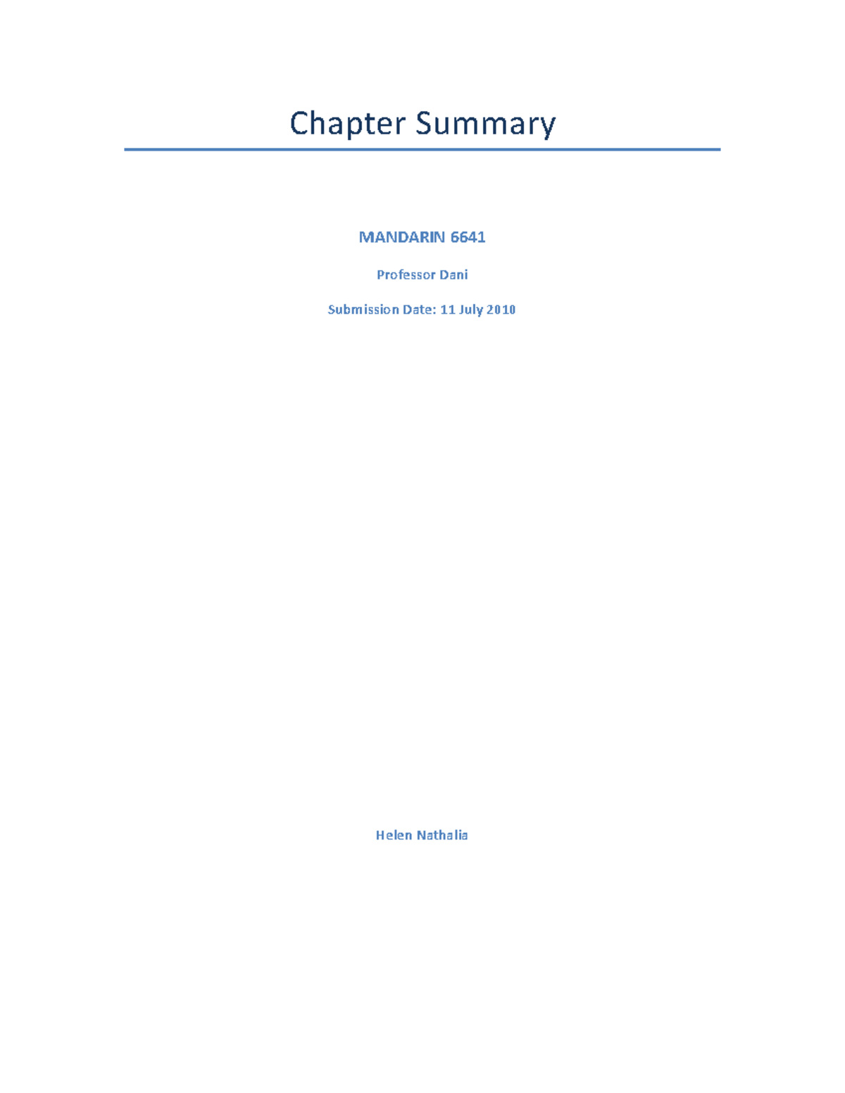 Mandarin-6641-Chapter Summary - Chapter Summary MANDARIN 6641 Professor ...