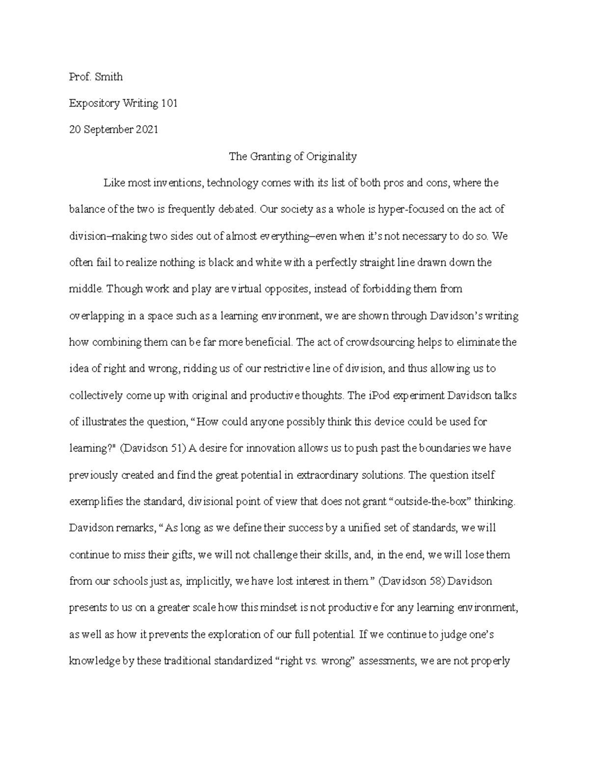 Expository Writing TAE Final Draft - Prof. Smith Expository Writing 101 ...