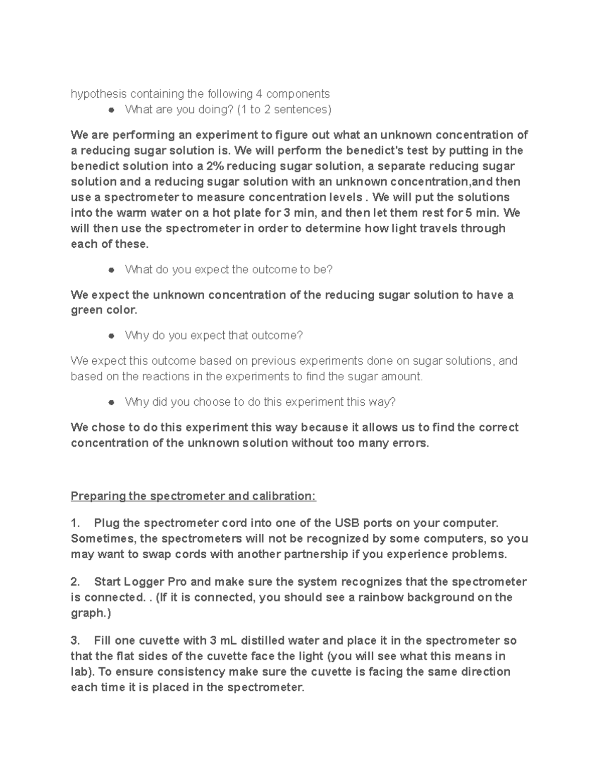 Biology Lab - Lab created - hypothesis containing the following 4 ...