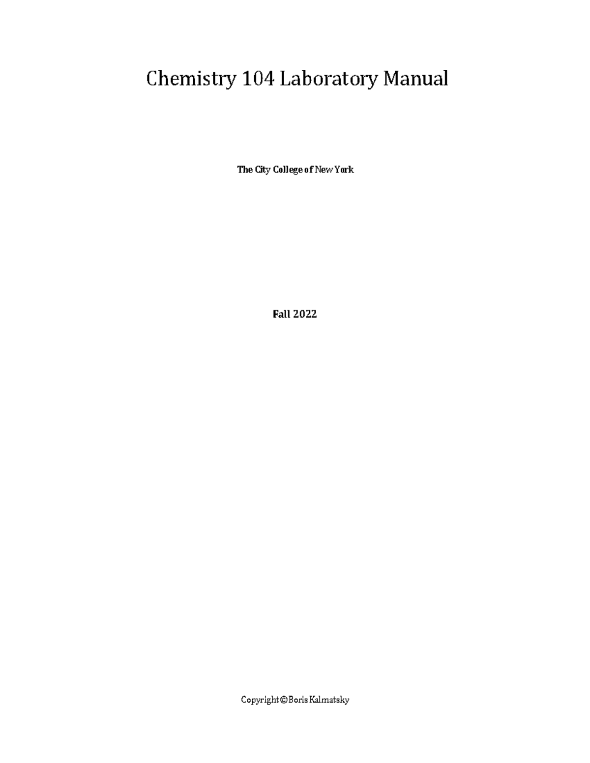 Chem 104 Lab Manual Fall 2022 - Chemistry 104 Laboratory Manual The ...