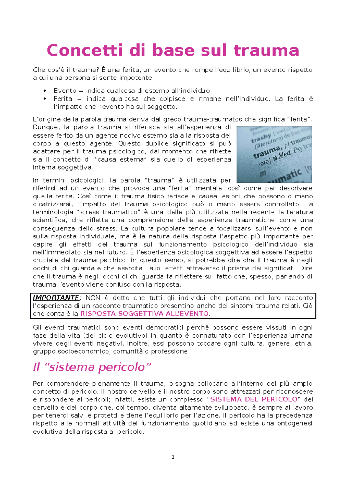 Concetti base sul trauma - Concetti di base sul trauma Che cos’è il trauma? È una ferita, un ...
