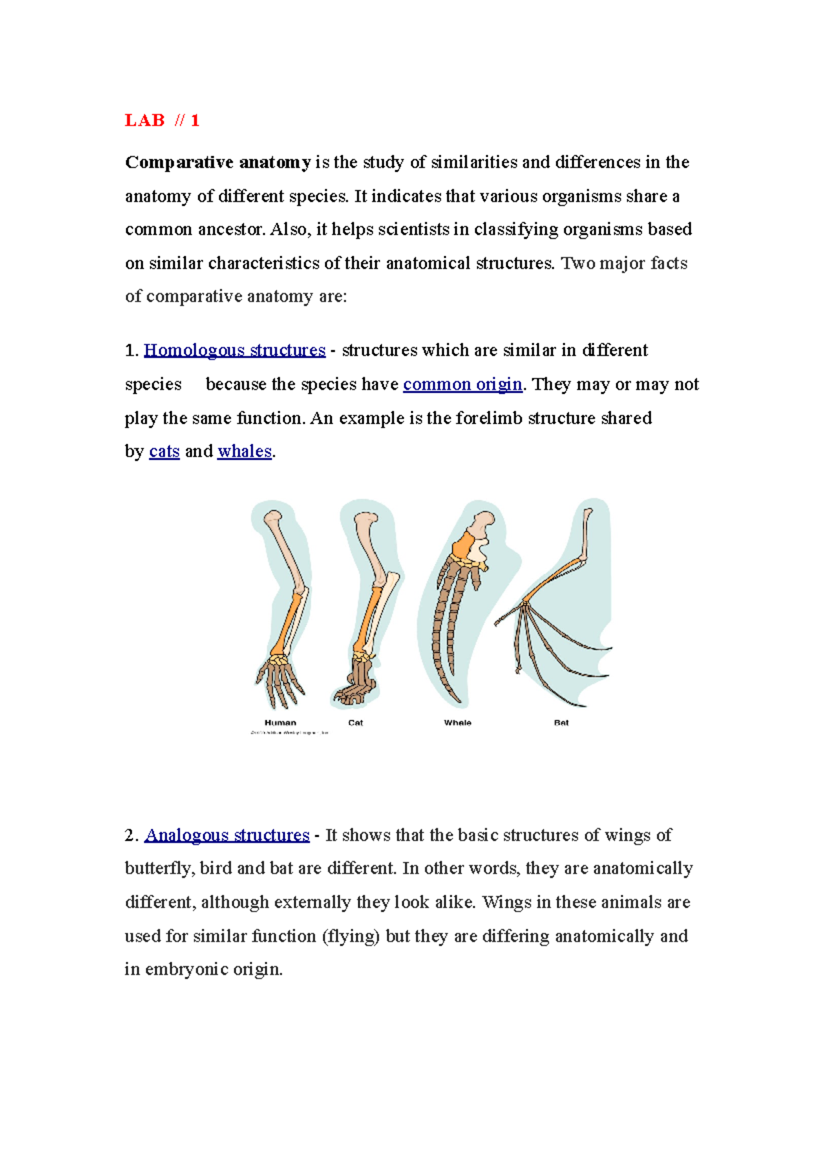 Comparativeanatomy Lab 1 - LAB // 1 Comparative anatomy is the study of ...