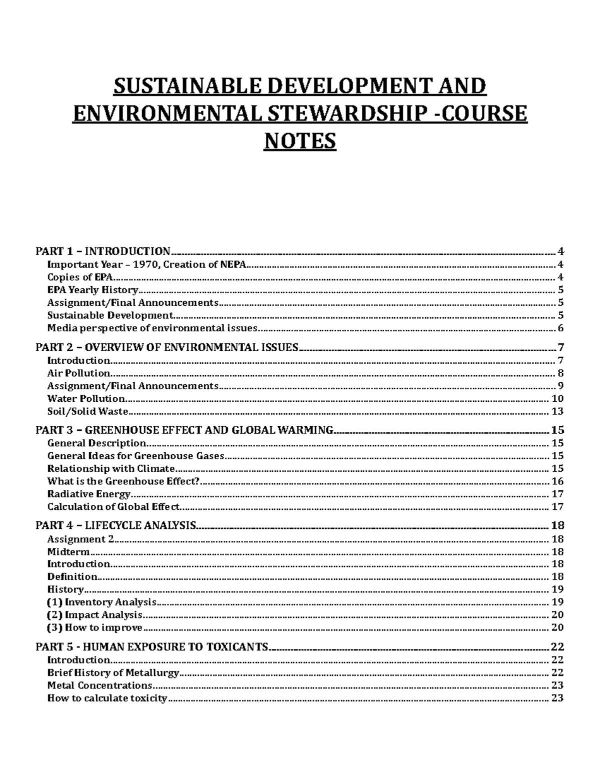 Review Notes 1 - SUSTAINABLE DEVELOPMENT AND ENVIRONMENTAL STEWARDSHIP ...