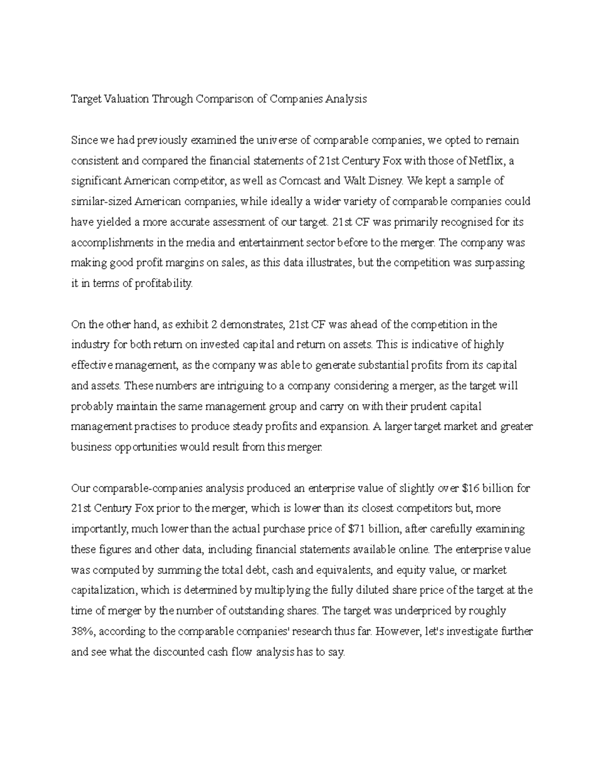 Recom 21st - options - Target Valuation Through Comparison of Companies ...