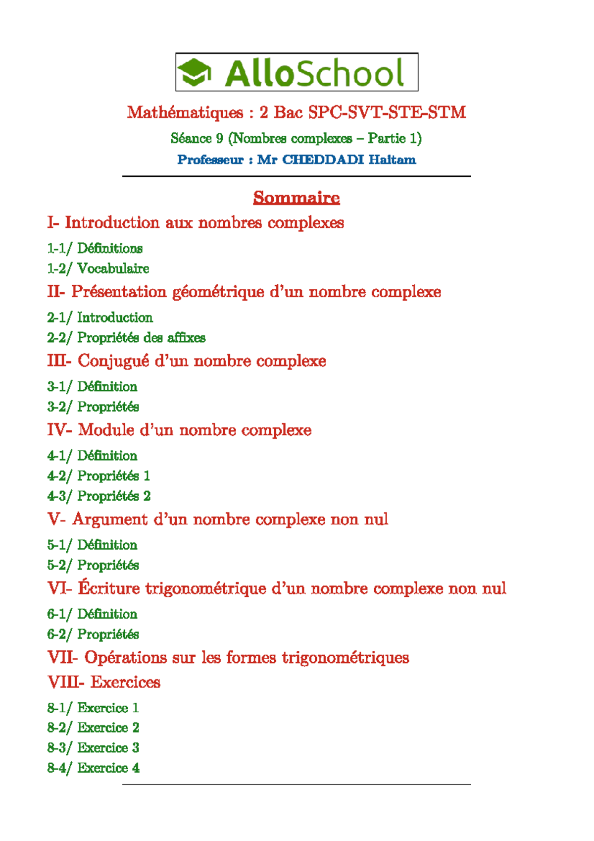 Seance 9 Nombres Complexes Partie 1 Business Math Studocu