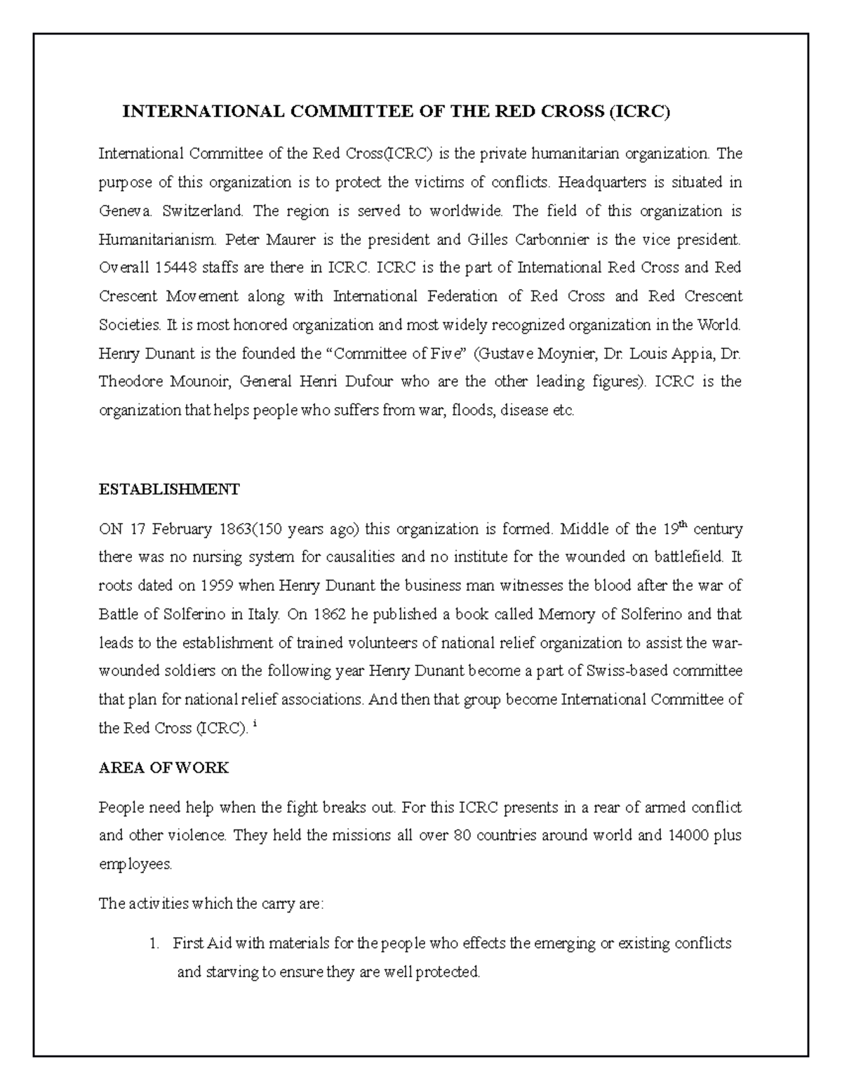 International committee on red cross - INTERNATIONAL COMMITTEE OF THE ...