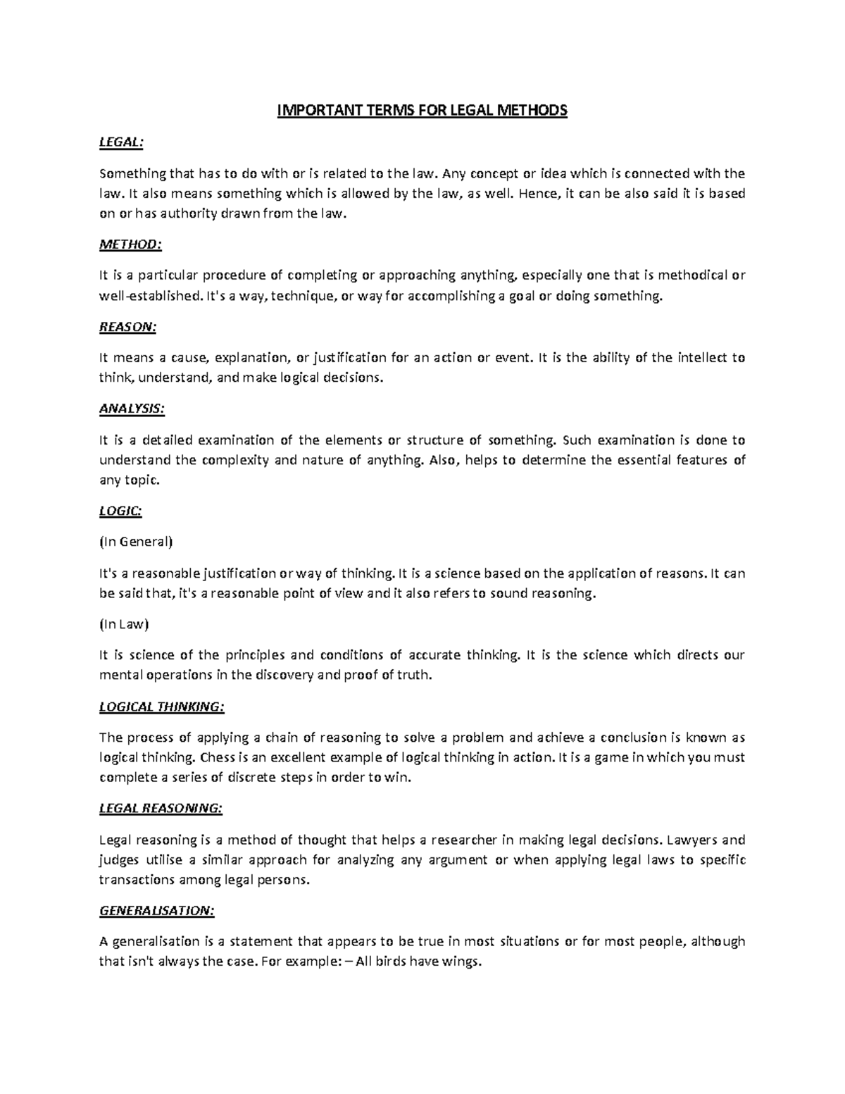 Important Terms FOR Legal Methods - IMPORTANT TERMS FOR LEGAL METHODS ...