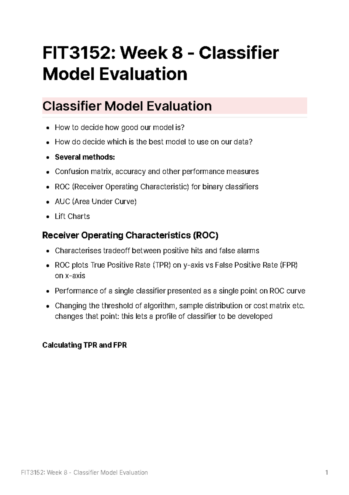 FIT3152 Week 8 Classifier Model Evaluation - FIT3152: Week 8 ...