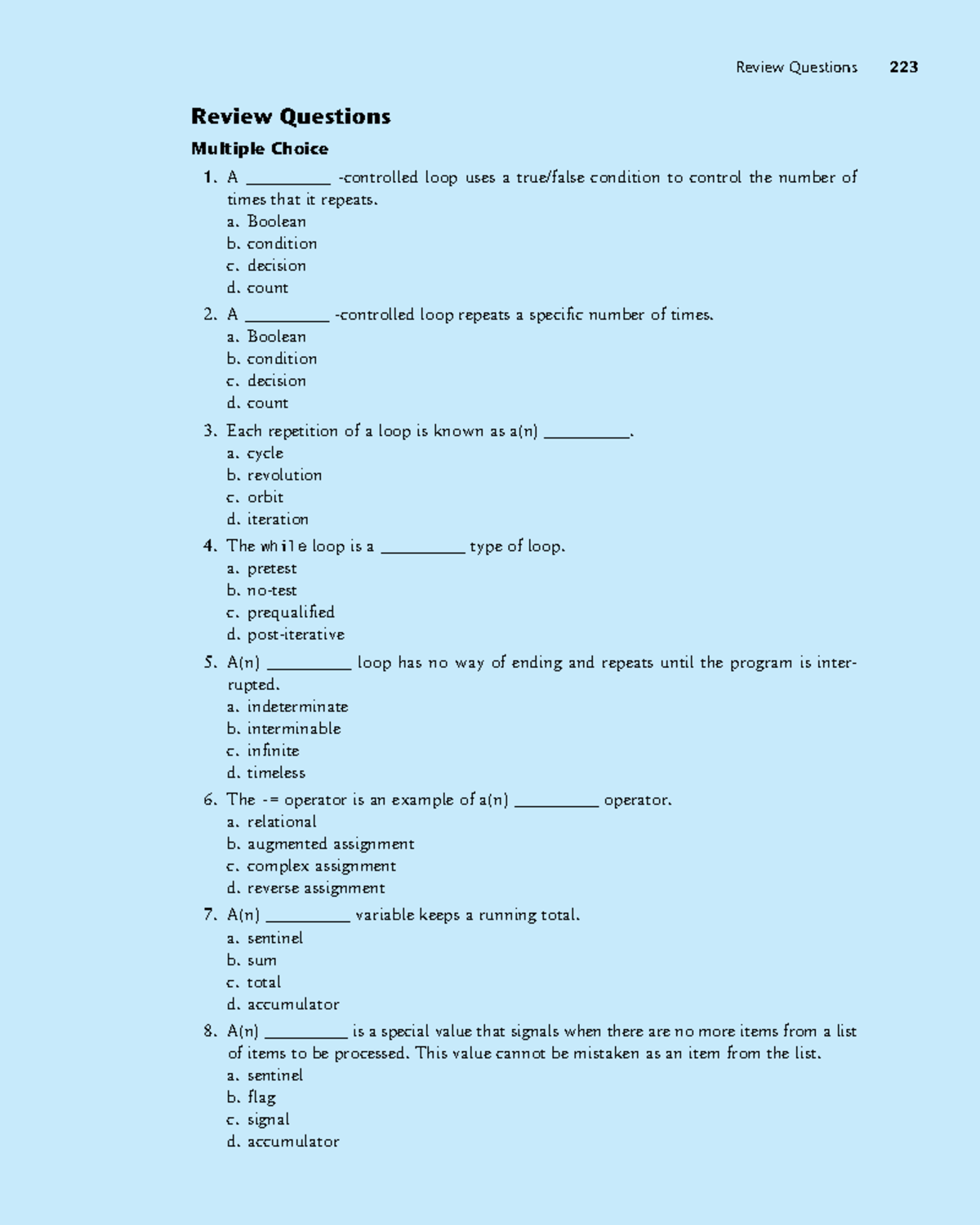 Phyton programing for young programmers - Review Questions 223 Review Questions Multiple Choice ...
