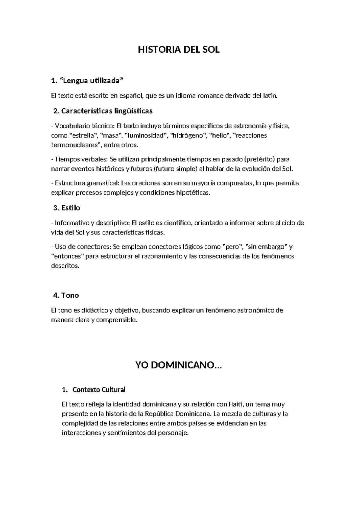 Historia DEL SOL - HISTORIA DEL SOL 1. “Lengua utilizada” El texto está ...