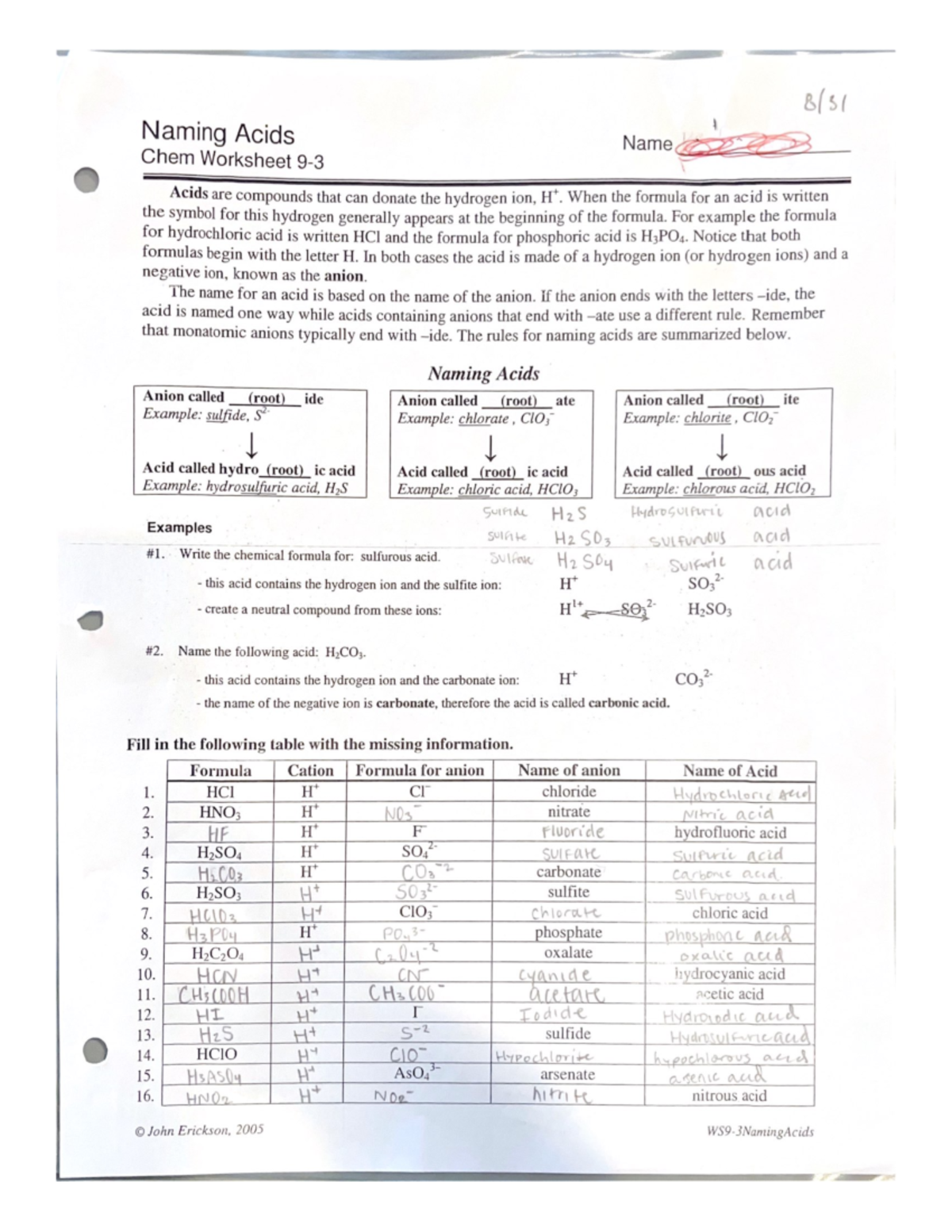Naming Acids Worksheet and Avg Atomic Mass - Naming Acids Name Chem ...