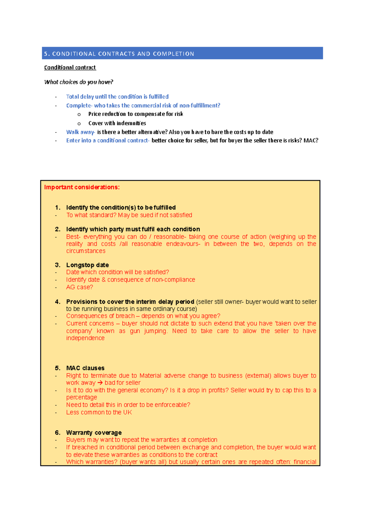 WS5. conditional contracts - 5. CONDITIONAL CONTRACTS AND COMPLETION ...