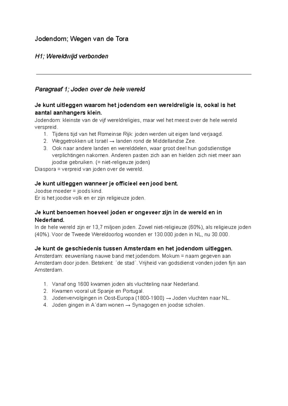 Jodendom Wegen van de Tora - Havo 4 - Jodendom; Wegen van de Tora H1 ...