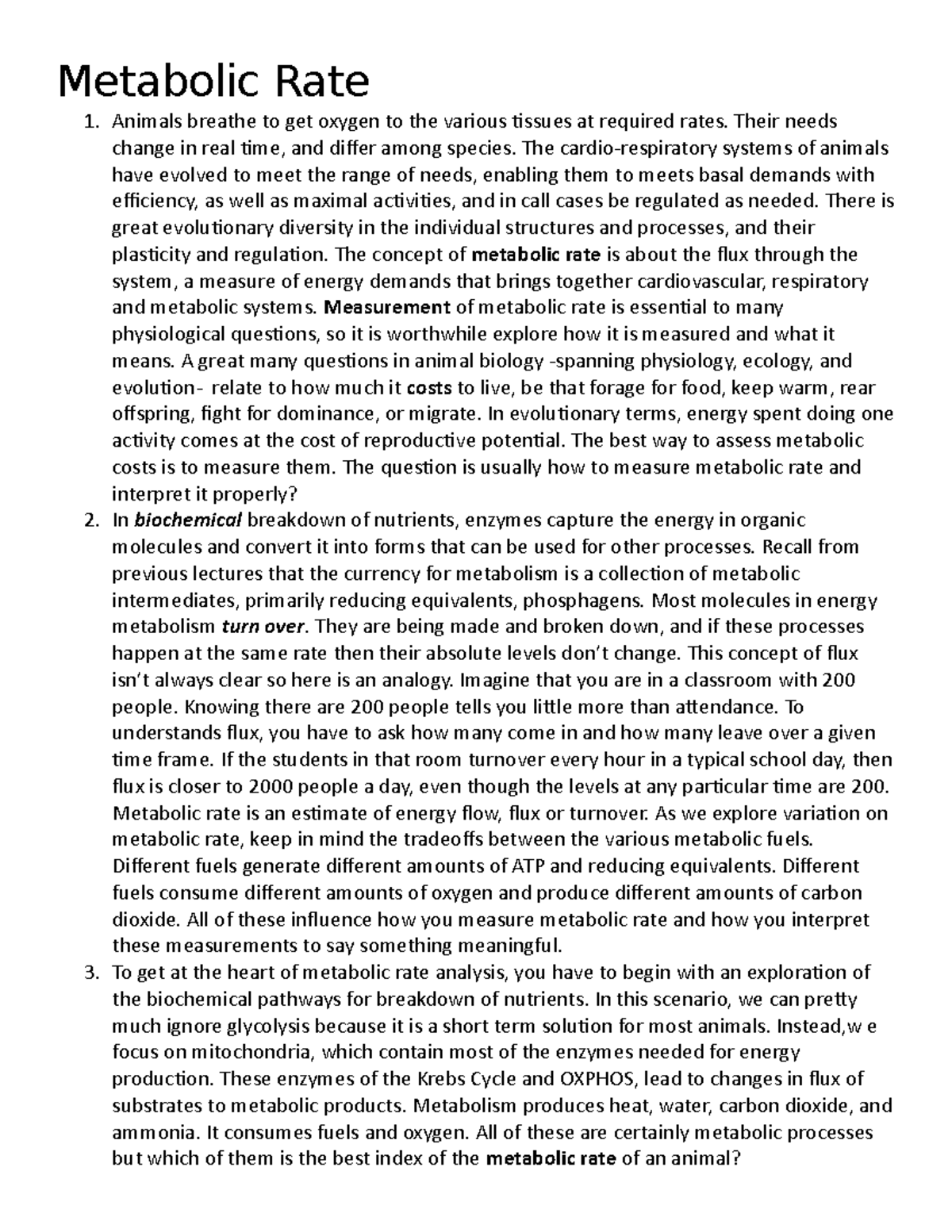 4.1 Metabolic Rate script - Metabolic Rate Animals breathe to get ...