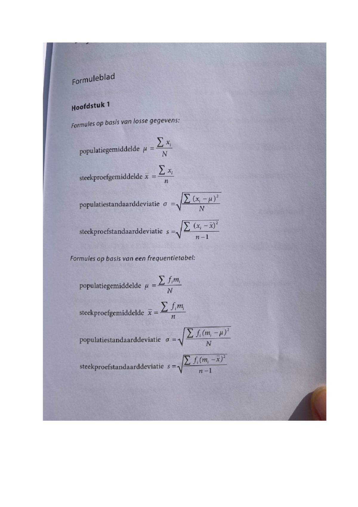 Formuleblad statistiek - Statistiek - Studeersnel