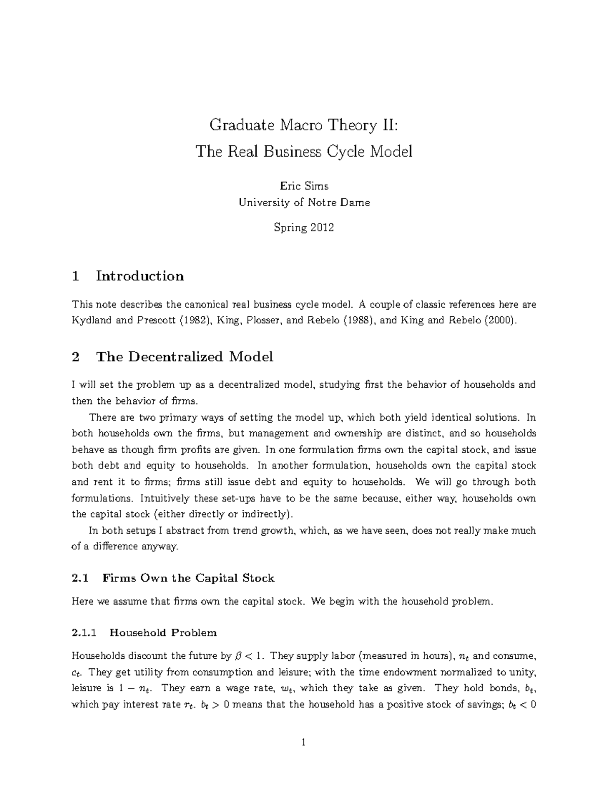 Rbc model spring 2012 - Lecture notes 7 - Graduate Macro Theory II: The ...