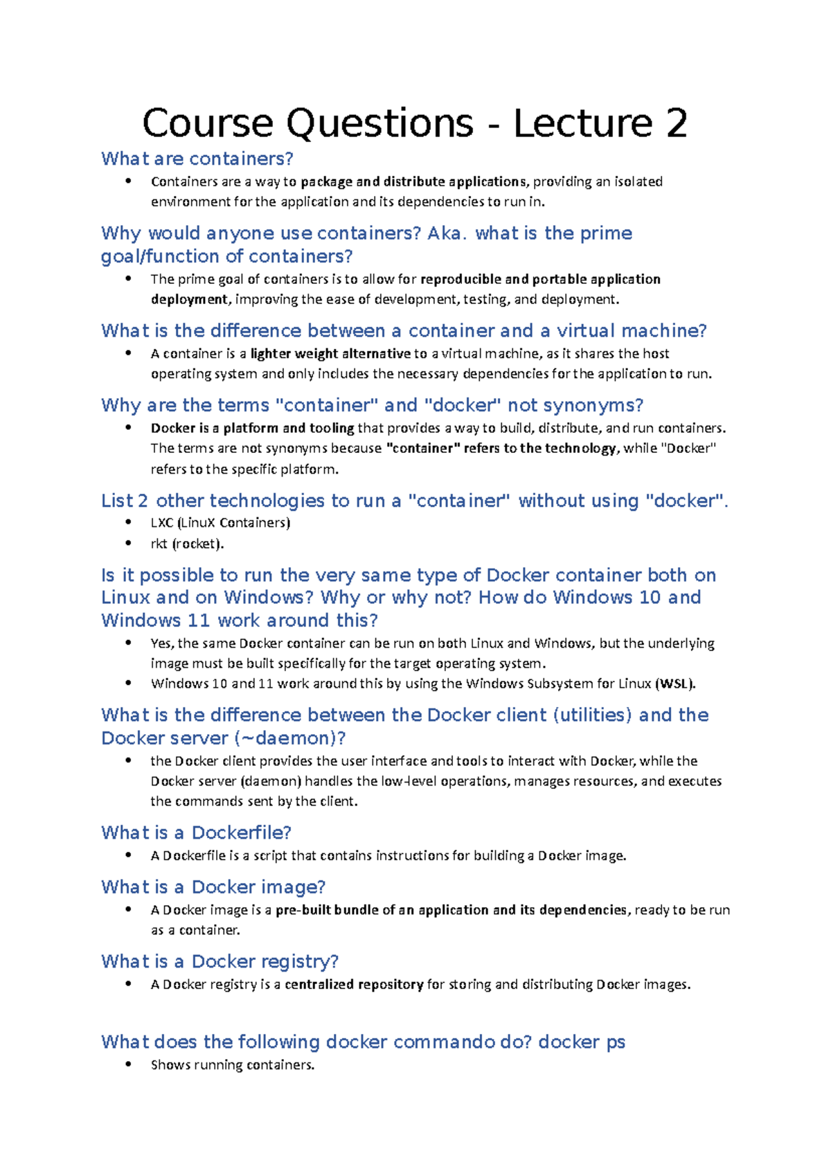Course Questions Lecture 2 - Operating Systems Concepts - Howest - Studocu