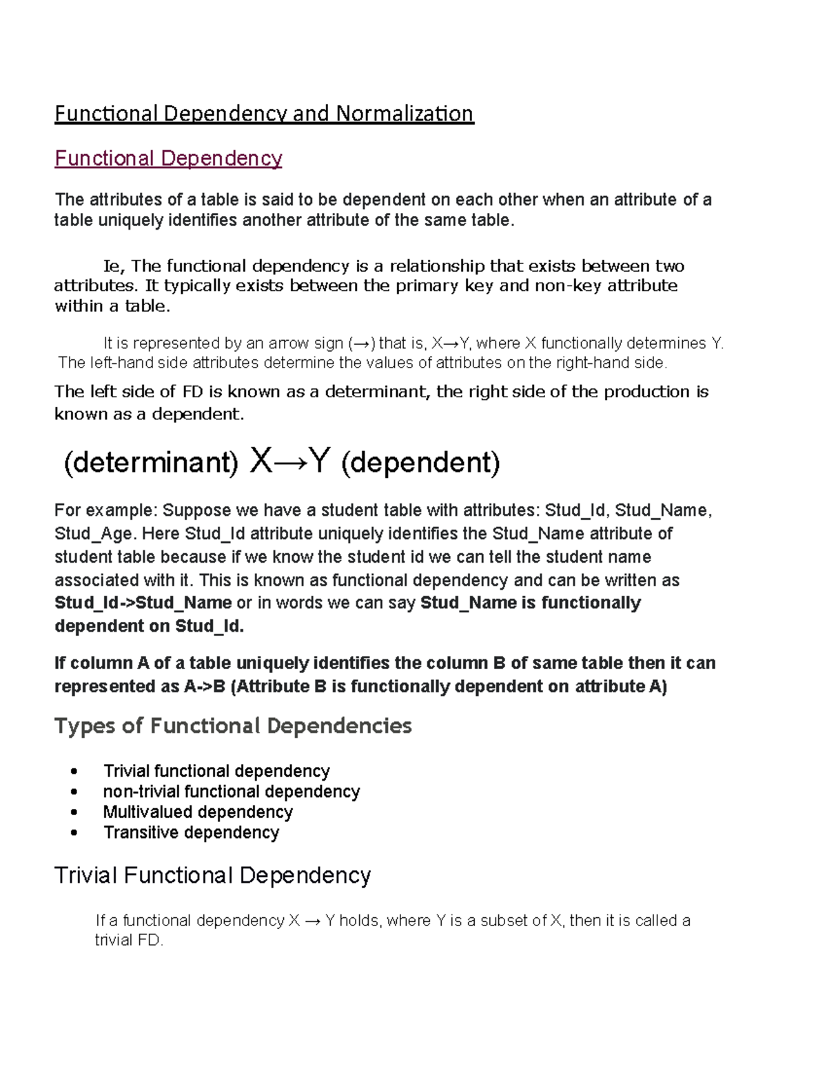 Database Management System (DBMS) Functional Dependency and Normalization - ####### Functional ...