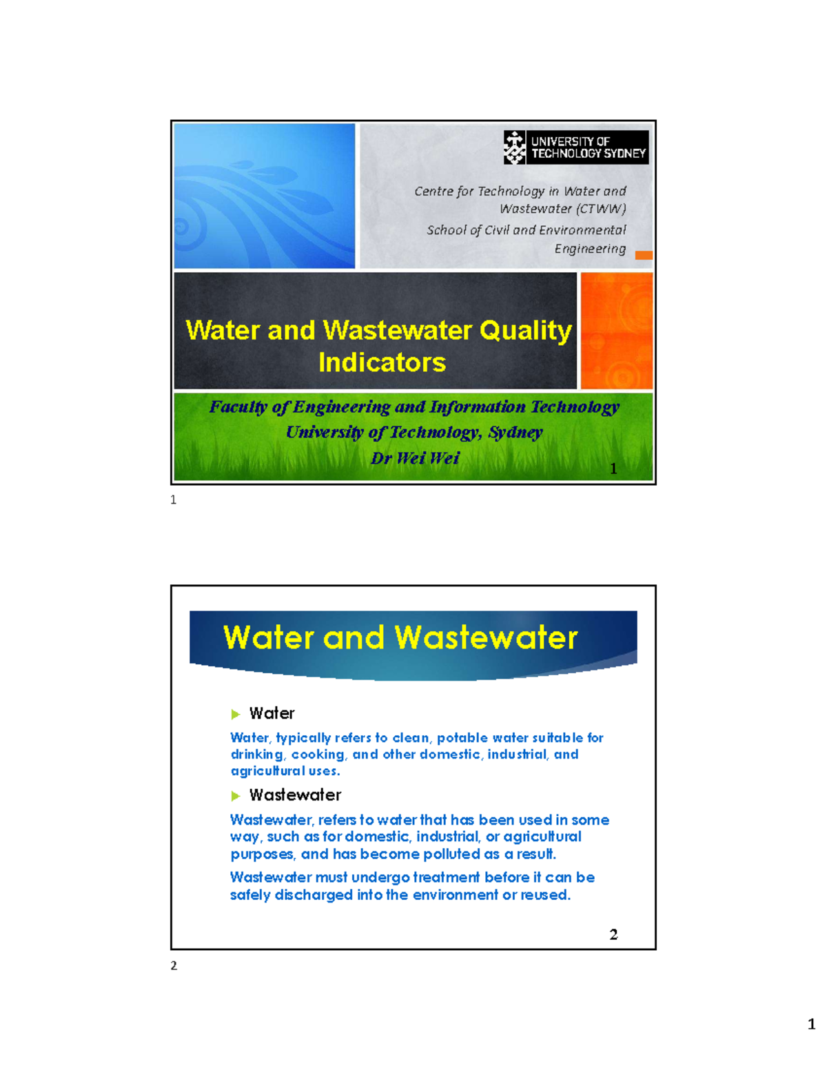 Water and Wastewater Quality Indicators Part 1 (with tutorial answers ...