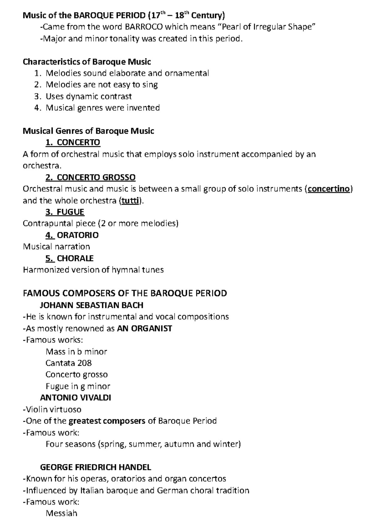 Music of the Baroque Period - Music of the BAROQUE PERIOD (17th – 18th ...