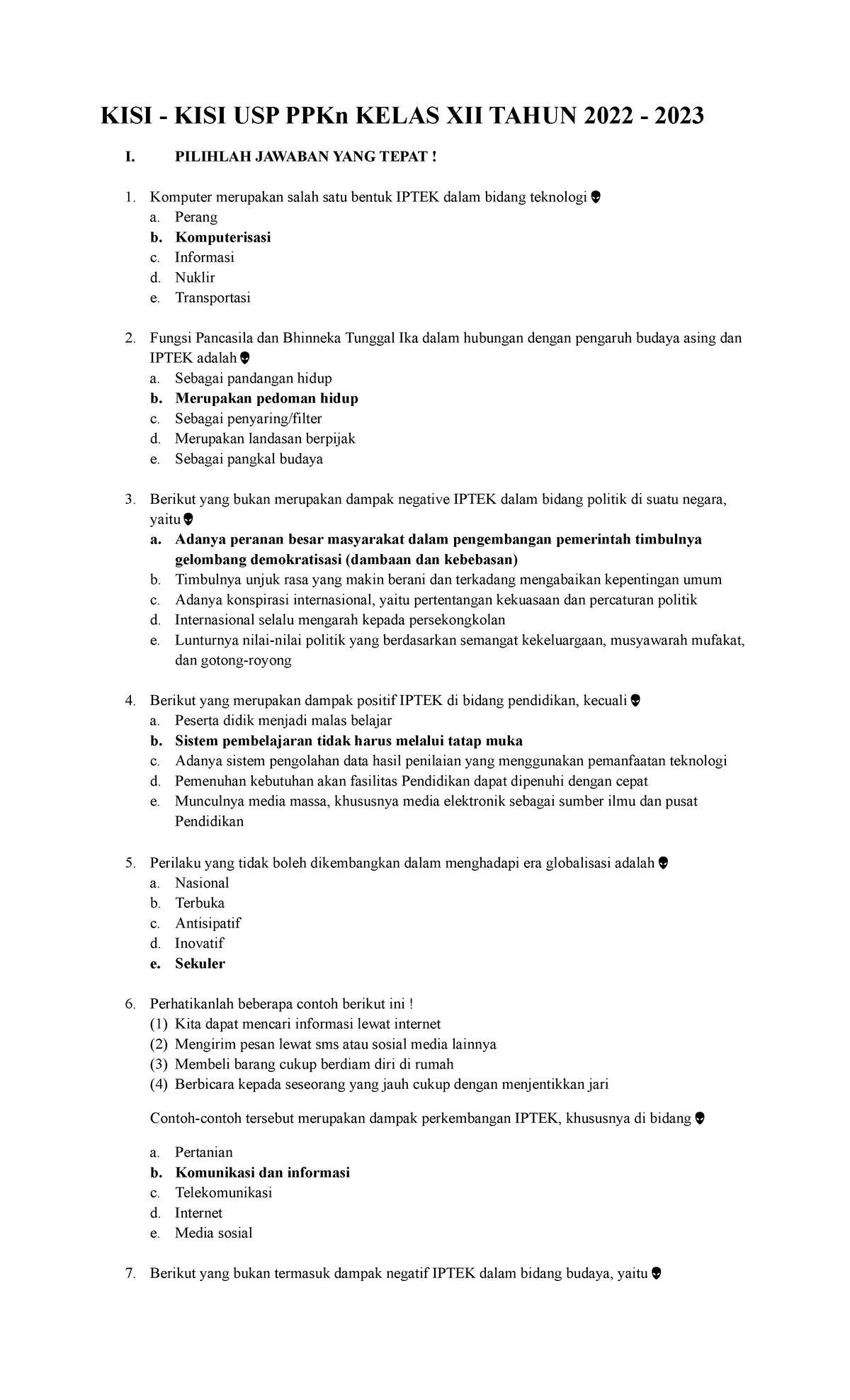 KISI-KISI USP SOAL PPKn Kelas XII Th - KISI - KISI USP PPKn KELAS XII TAHUN 2022 - 2023 I ...