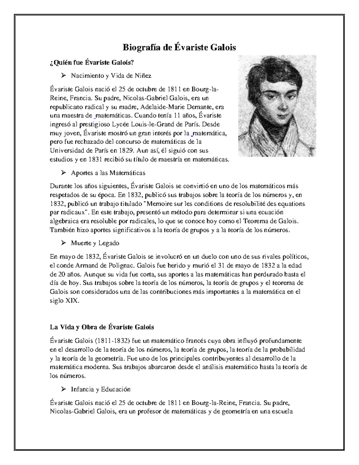 Évariste Galois Biografía - Biografía de Évariste Galois ¿Quién fue Évariste Galois? Nacimiento ...