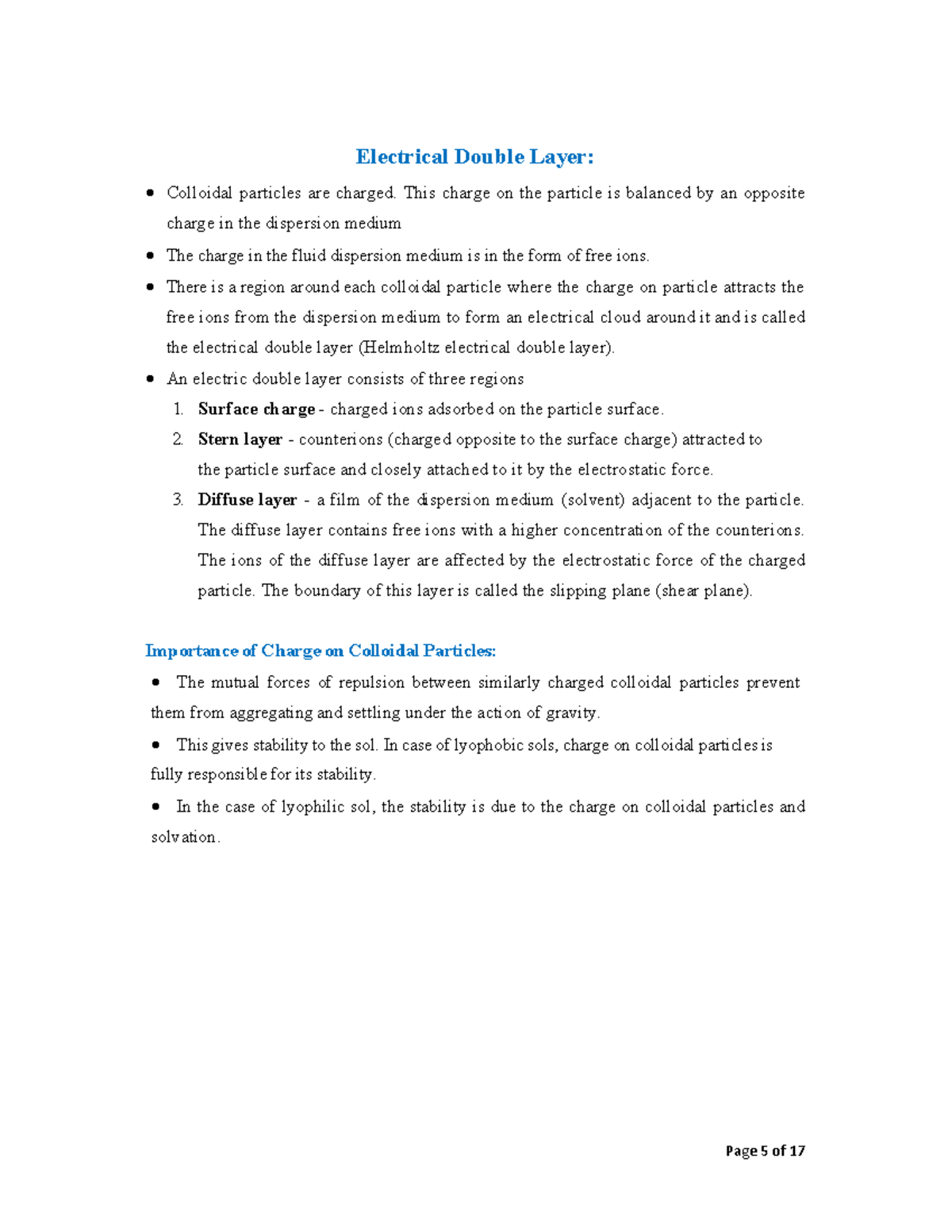 Electrical Properties - Electrical Double Layer: Colloidal particles ...