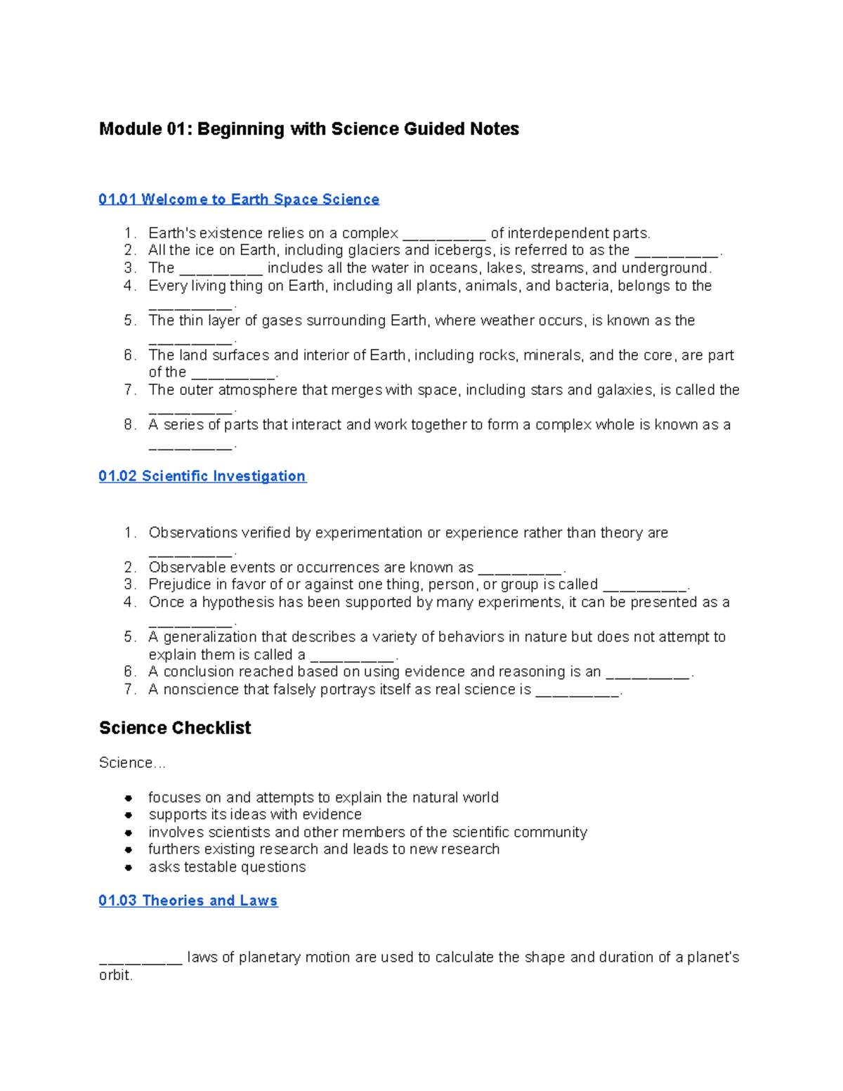 01.00 Beginning with Science Guided Notes - Module 01: Beginning with ...