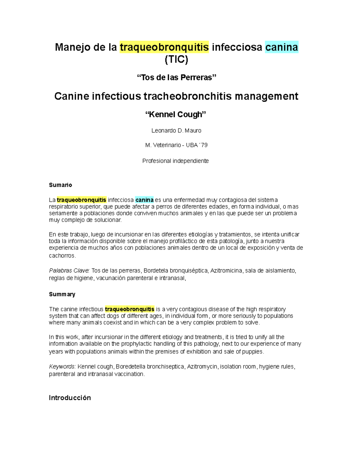 Manejo de la traqueobronquitis infecciosa canina - Manejo de la ...