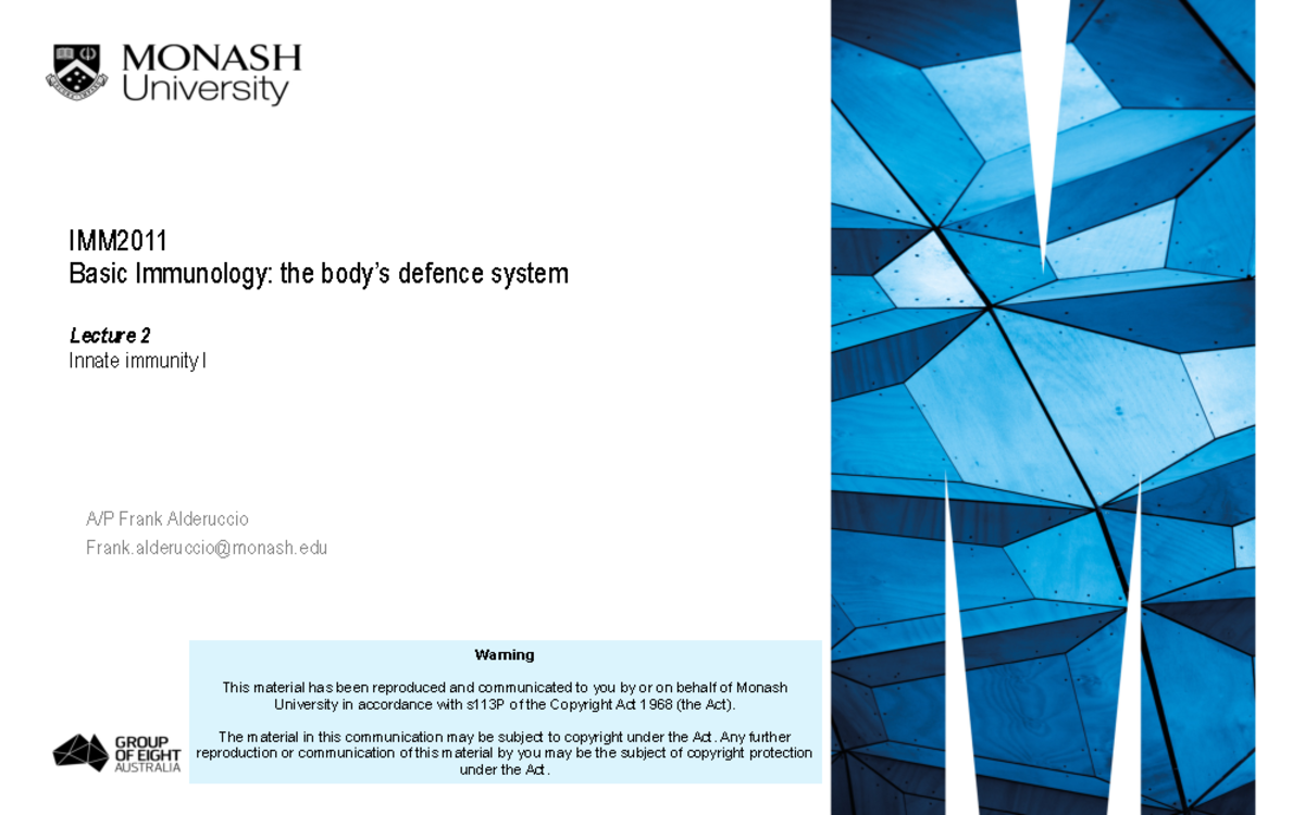 Innate immune system Pt.1 - Lecture slides - IMM Basic Immunology: the ...