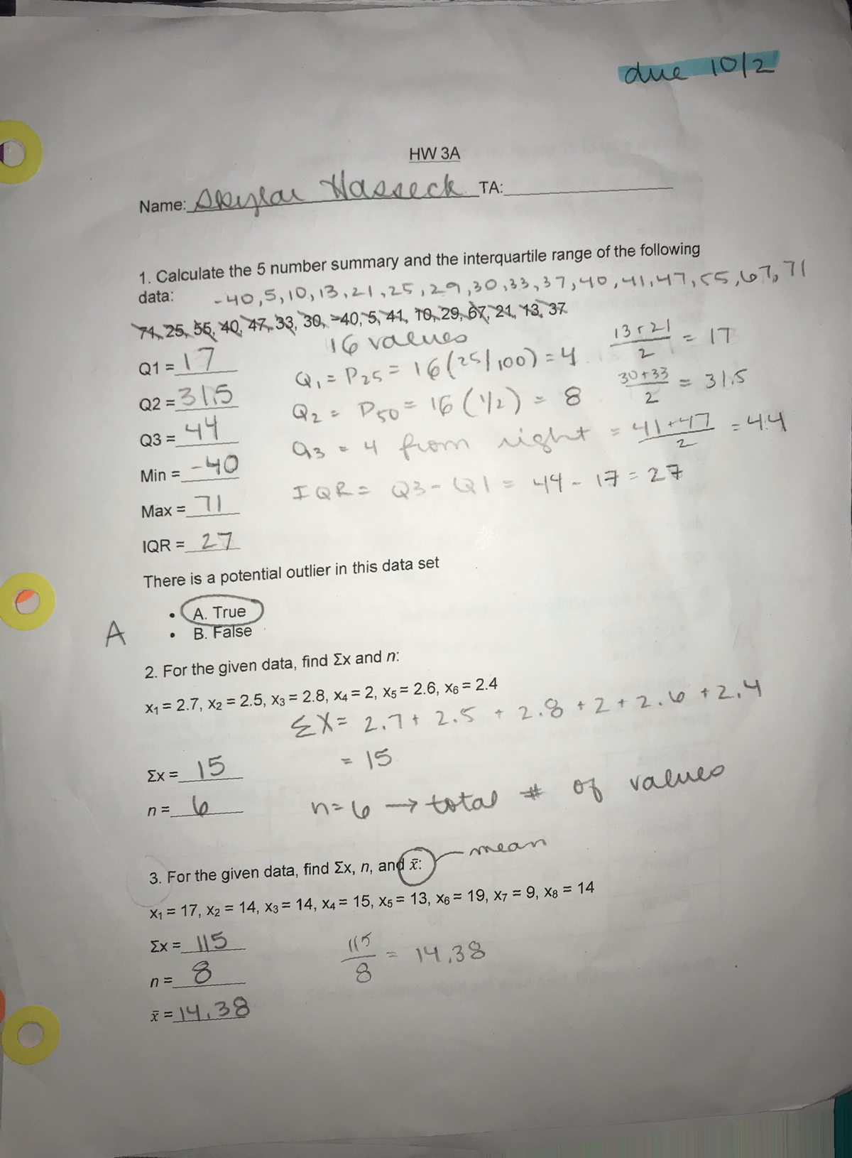 STAT HW 3a - Homework 3A - SOC 105 - Studocu