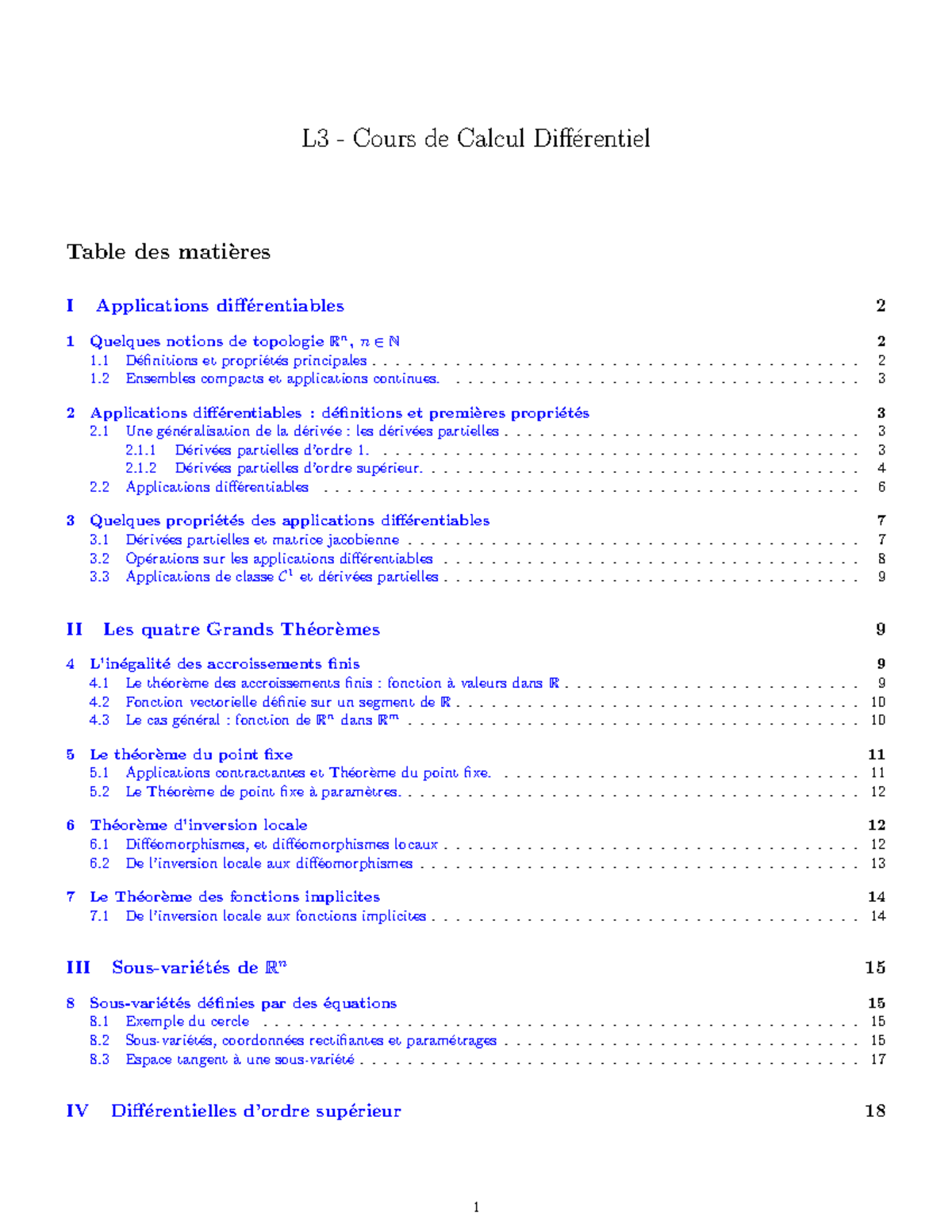 Rolin - Cours de Calcul Differentiel - L3 - Cours de Calcul Diff ́erentiel I Applications diff ...
