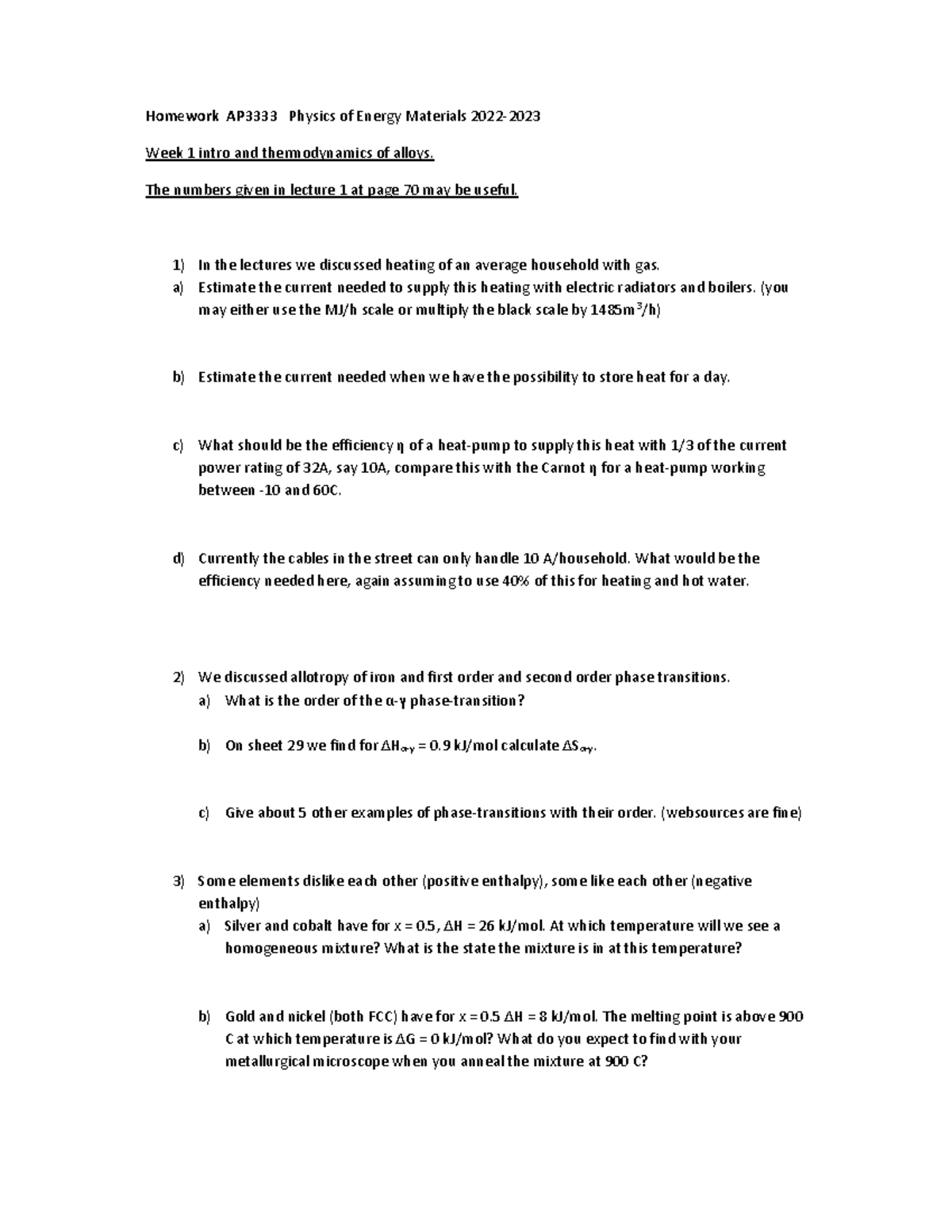 Assignments AP3333 week 1 - Homework AP3333 Physics of Energy Materials ...