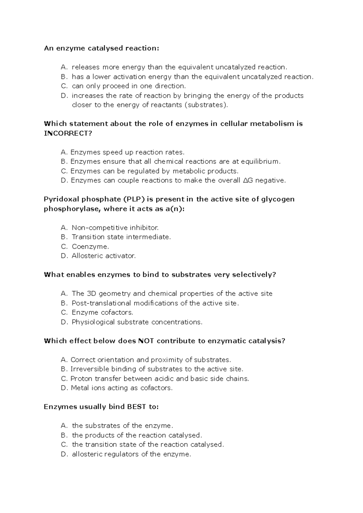 3- Peter Mace MCQs 2024 - MCQ Practice Pool - An enzyme catalysed ...