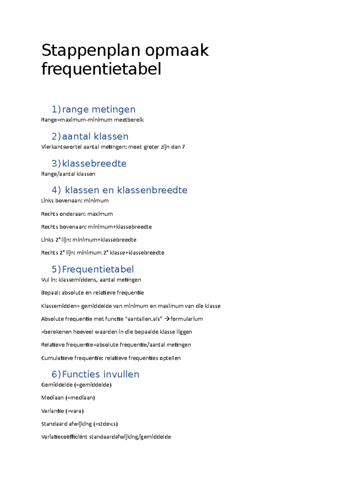 Stappenplan frequentietabel - Stappenplan opmaak frequentietabel 1 ...