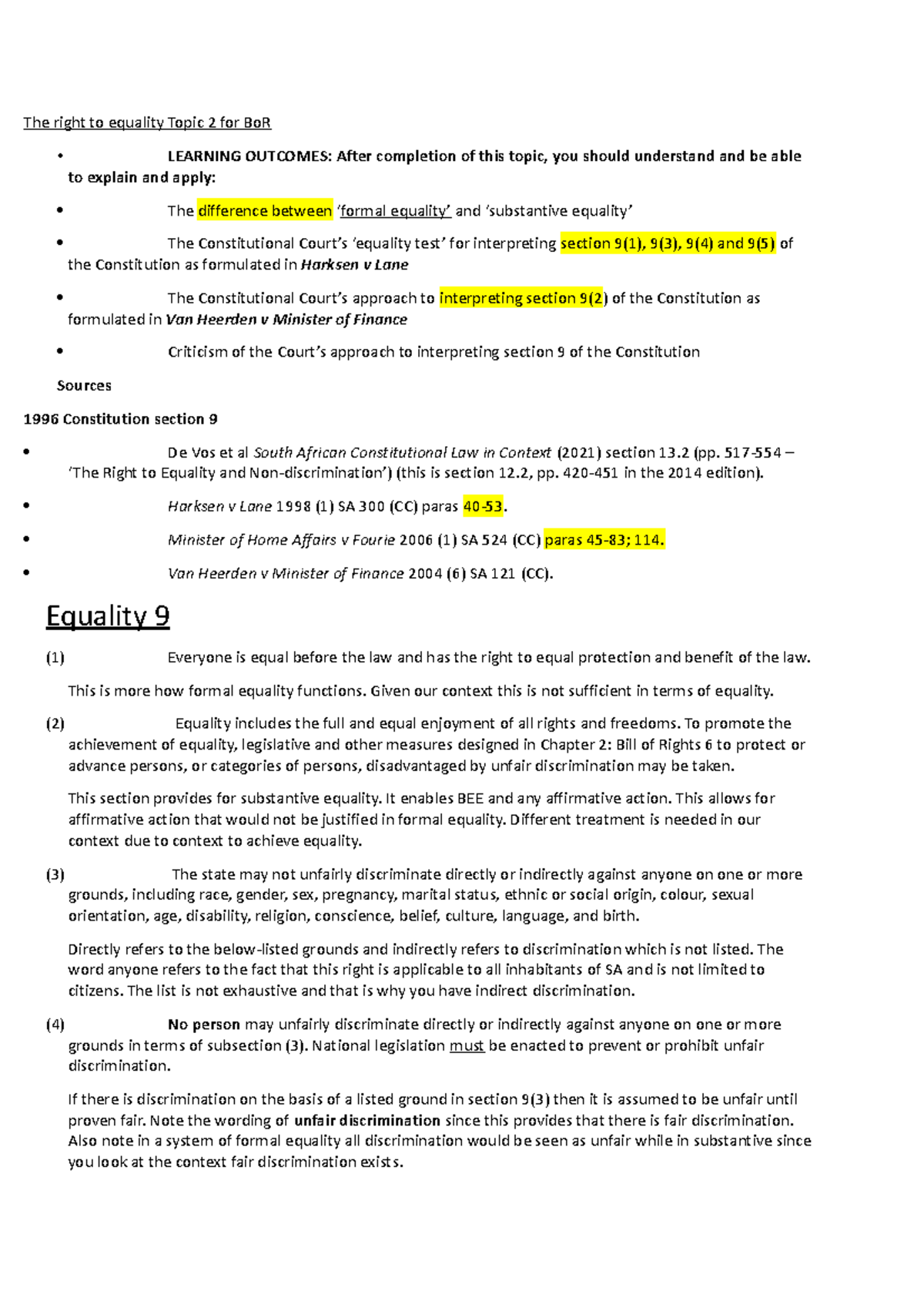 Equality and the equality test (Substantive understanding) - The right ...