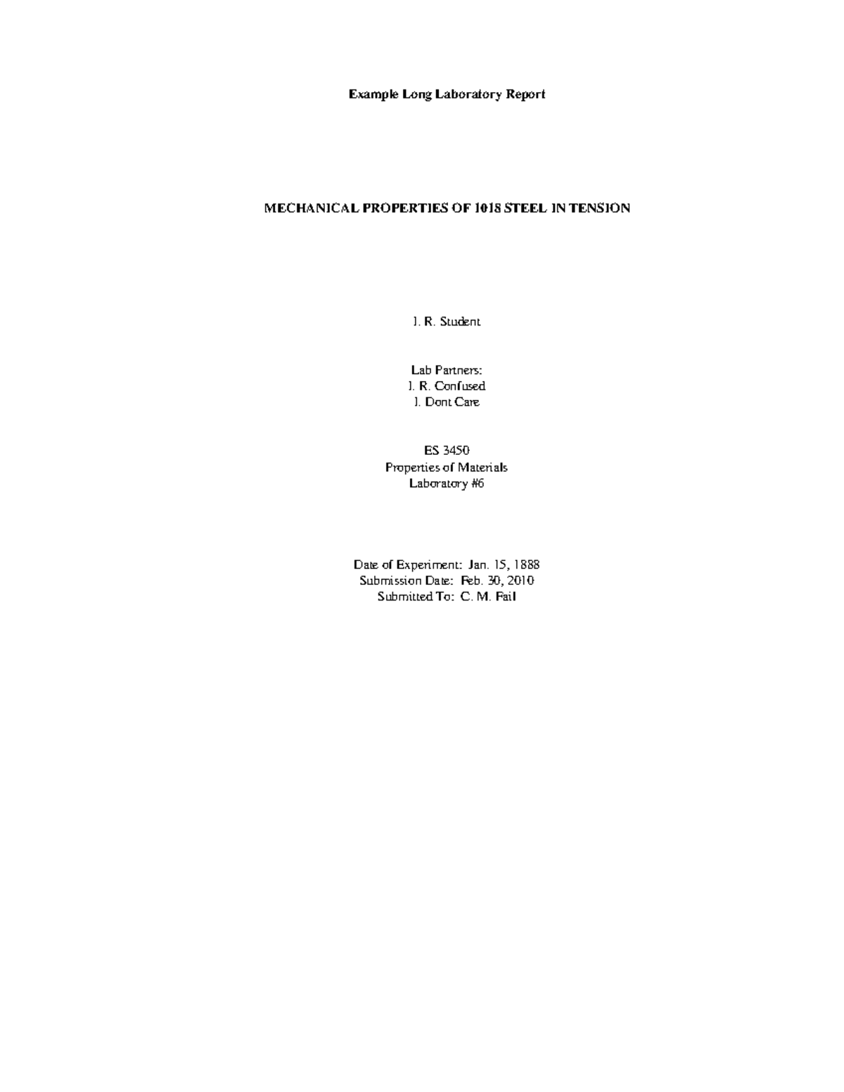 Example Long Report - Example Long Laboratory Report MECHANICAL ...
