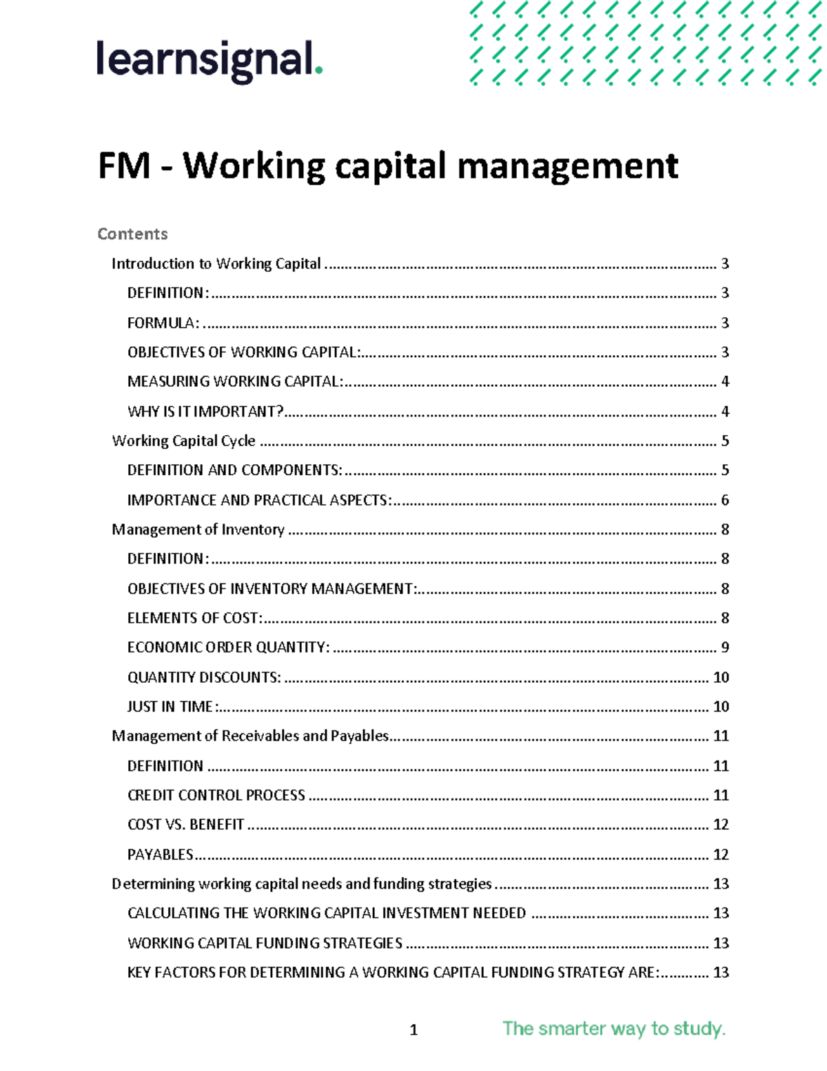 M3-Working Capital Management - FM Working capital management Contents ...