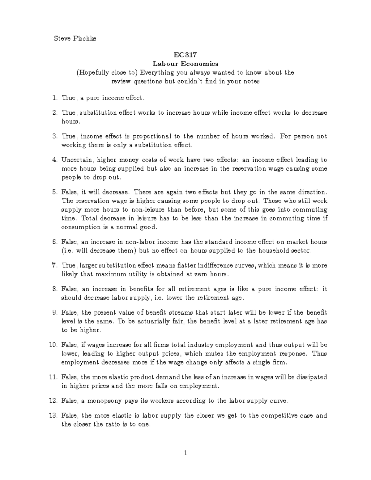 EC317 2008 Review Questions - Answers - Steve Pischke EC Labour ...
