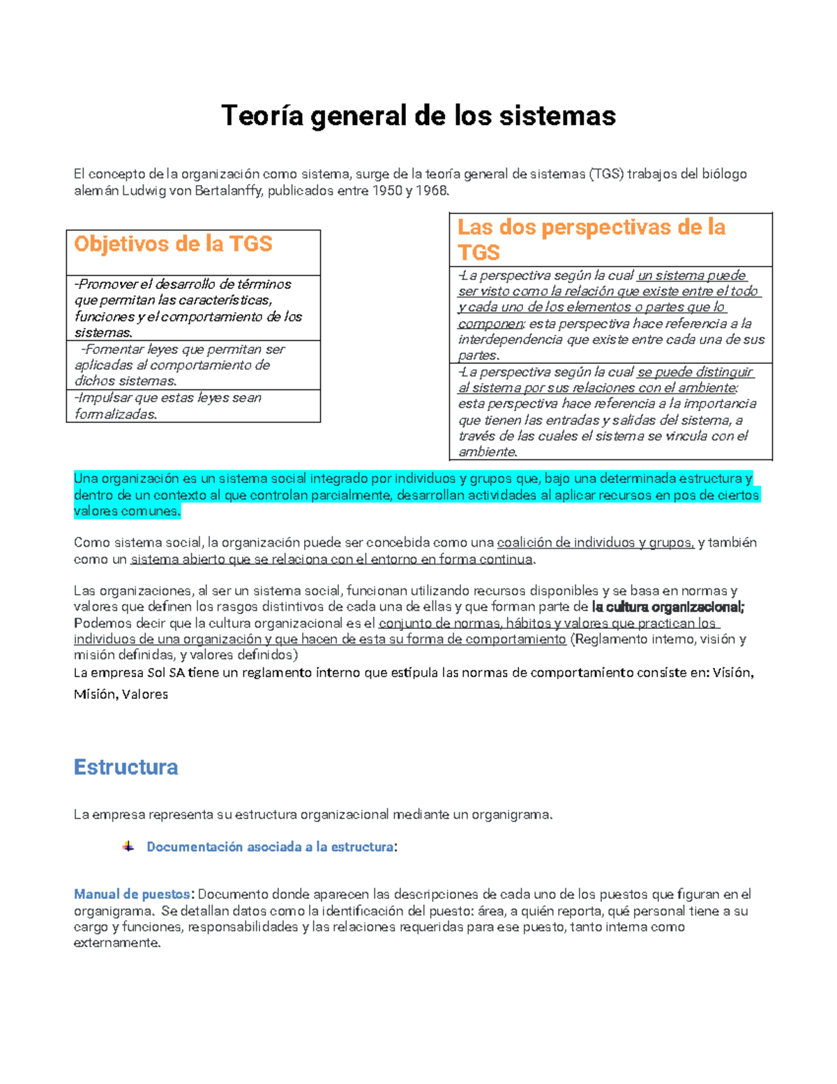 Resumen SIO modulo 1 - Teoría general de los sistemas El concepto de la organización como ...