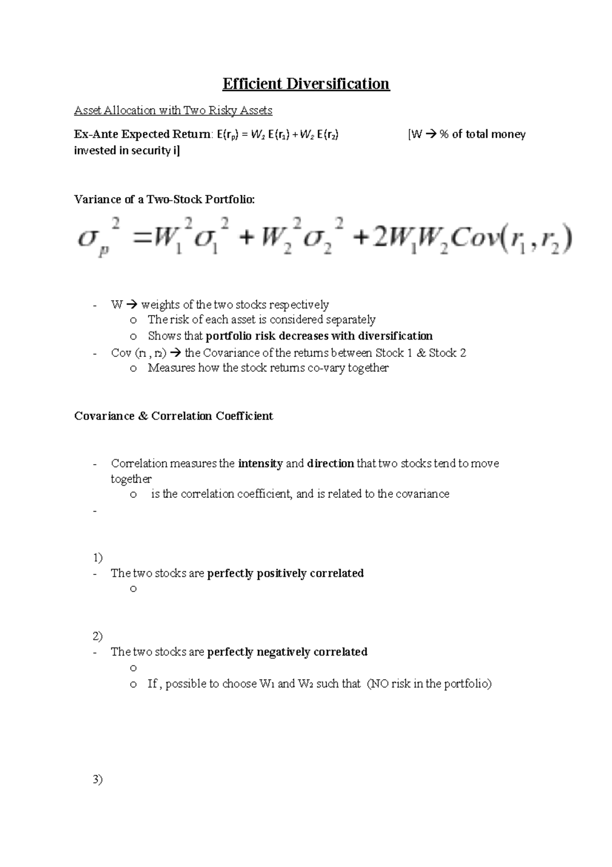 Week 3 4 Efficient Diversification - Efficient Diversification Asset Allocation with Two Risky ...