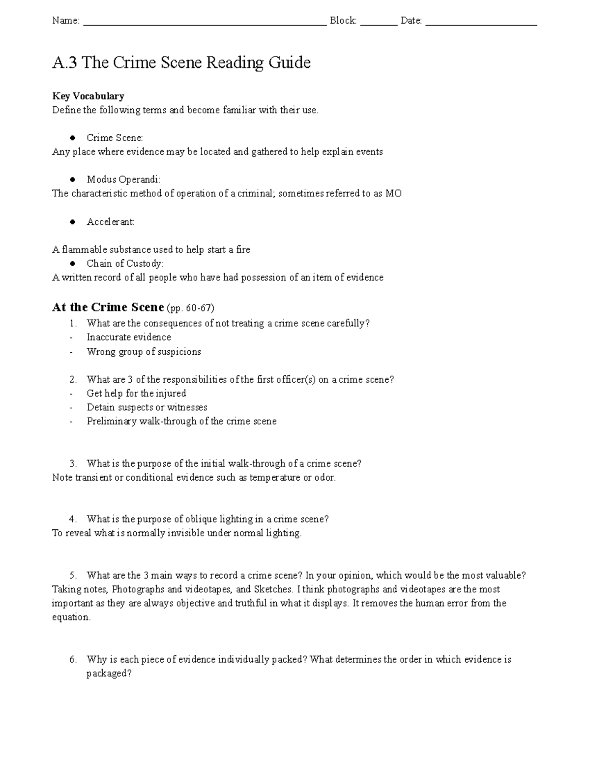 A.3 The Crime Scene Reading Guide - Name ...
