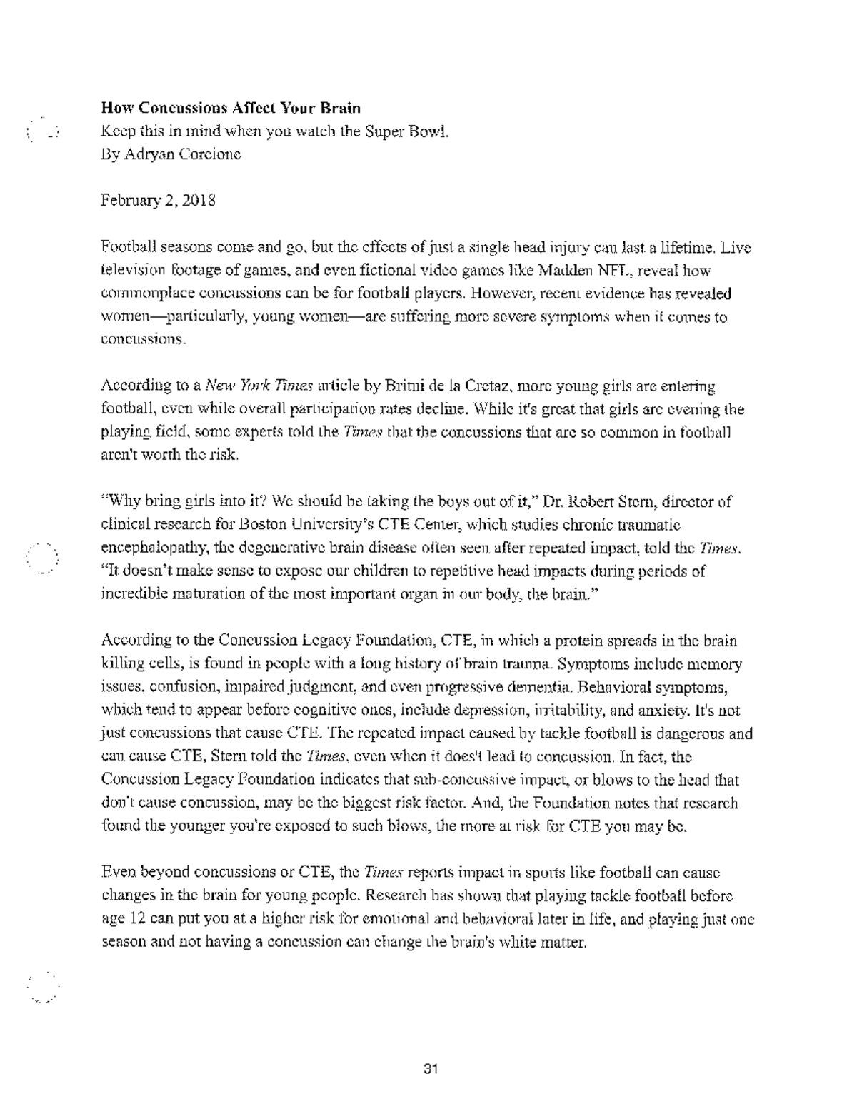 How Concussions Affect Your Brain - Adryan Corcione February 2, 2018 ...
