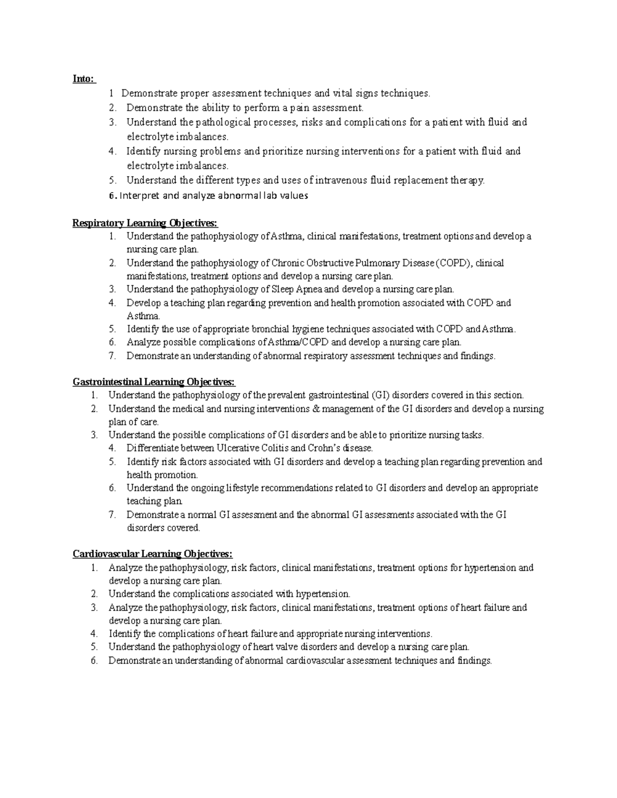 CNUR 203 final study objectives - Into: 1 Demonstrate proper assessment ...
