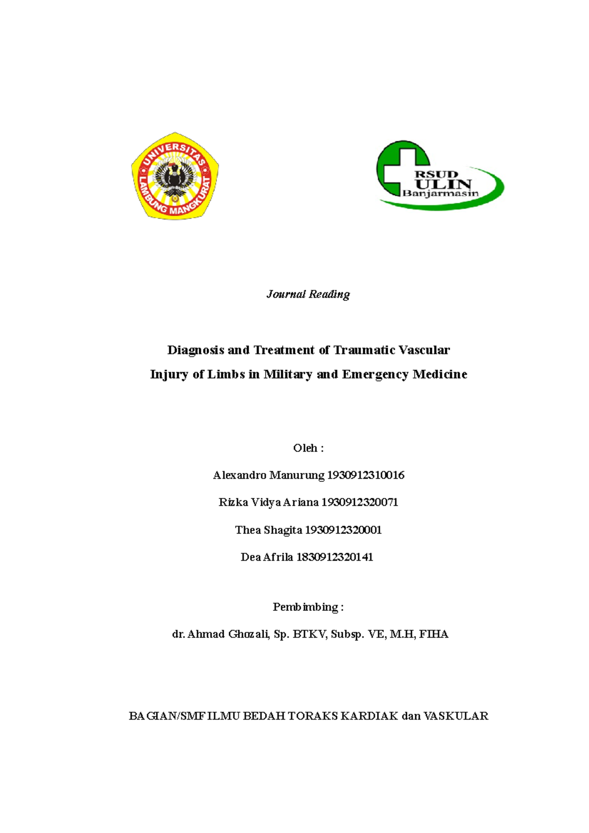 Jurnal Reading BTKV - Journal Reading Diagnosis and Treatment of ...